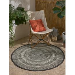 benuta Nest In- & Outdoor-Teppich Rund Metro Schwarz/Wei&szlig; &oslash; 120 cm - Teppich f&uuml;r Balkon, Terrasse & Garten