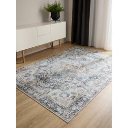 benuta Basic Waschbarer Teppich George Blau 60x120 cm - Vintage-Stil Teppich im Used-Look