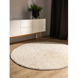 benuta Basic Waschbarer Hochflor Shaggyteppich Soho Cream &oslash; 120 cm - Hochflor Teppich f&uuml;r Wohnzimmer