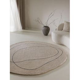 benuta Pure Wollteppich Shape Cream &oslash; 200 cm - Naturfaserteppich aus Wolle