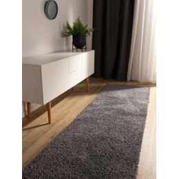 benuta Basic Waschbarer Hochflor Shaggyteppich Soho Grau 70x200 cm - Bettvorleger f&uuml;r Schlafzimmer