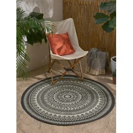 benuta Nest In- & Outdoor-Teppich Metro Schwarz/Wei&szlig; &oslash; 120 cm - Teppich f&uuml;r Balkon, Terrasse & Garten