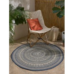 benuta Nest In- & Outdoor-Teppich Metro Blau &oslash; 120 cm - Teppich f&uuml;r Balkon, Terrasse & Garten