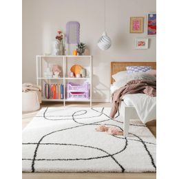 benuta Pop Hochflor Shaggyteppich Louise Schwarz/Wei&szlig; 120x170 cm - Hochflor Teppich f&uuml;r Wohnzimmer