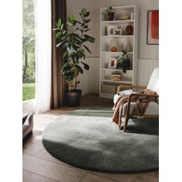 benuta Nest Waschbarer Hochflor Shaggyteppich Melvin Gr&uuml;n &oslash; 200 cm - Hochflor Teppich f&uuml;r Wohnzimmer