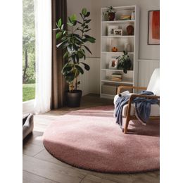 benuta Nest Waschbarer Hochflor Shaggyteppich Melvin Rosa &oslash; 200 cm - Hochflor Teppich f&uuml;r Wohnzimmer