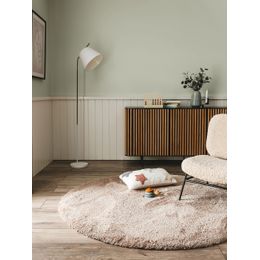 benuta Nest Hochflor Shaggyteppich Rund Cloudy Taupe &oslash; 200 cm - Hochflor Teppich f&uuml;r Wohnzimmer