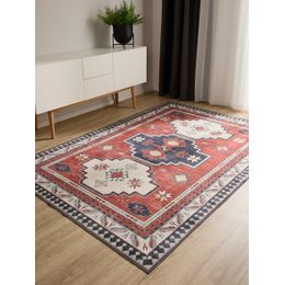 benuta Basic Waschbarer Teppich George Multicolor/Blau 60x120 cm - Vintage-Stil Teppich im Used-Look