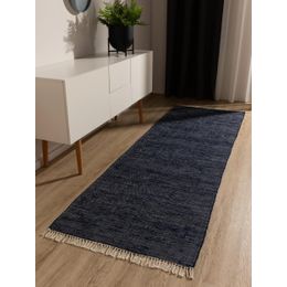 benuta Basic Kurzflor Teppich aus recyceltem Material Tom Dunkelblau 70x200 cm - Moderner Kurzflor-Teppich f&uuml;r Wohnzimmer