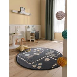 Lytte Kinderteppich Juno Blau &oslash; 120 cm - Teppich f&uuml;r Kinderzimmer