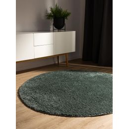 benuta Basic Waschbarer Hochflor Shaggyteppich Soho Hellgr&uuml;n &oslash; 80 cm rund - Bettvorleger f&uuml;r Schlafzimmer