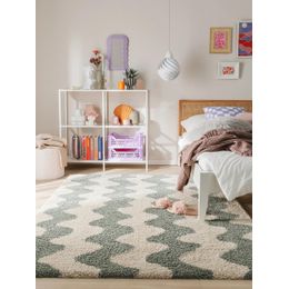 benuta Pop Hochflor Shaggyteppich Louise Gr&uuml;n 120x170 cm - Hochflor Teppich f&uuml;r Wohnzimmer