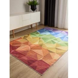 benuta Basic Waschbarer Kurzflor Teppich George Multicolor 60x120 cm - Bunter Teppich f&uuml;r Wohnzimmer