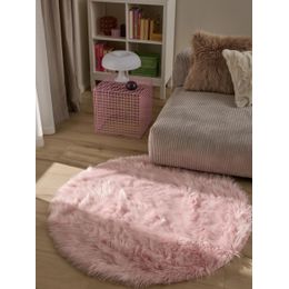 benuta Pop Waschbarer Hochflor Shaggyteppich Nanuk Pink &oslash; 120 cm - Hochflor Teppich f&uuml;r Wohnzimmer