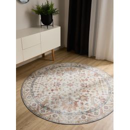 benuta Basic Waschbarer Teppich George Multicolor/Beige &oslash; 120 cm - Vintage-Stil Teppich im Used-Look