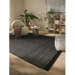 benuta Pure Wollteppich Rocco Schwarz/Wei&szlig; 70x140 cm - Naturfaserteppich aus Wolle