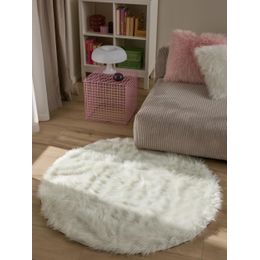 benuta Pop Waschbarer Hochflor Shaggyteppich Nanuk Wei&szlig; &oslash; 80 cm rund - Bettvorleger f&uuml;r Schlafzimmer