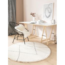 benuta Nest Hochflor Shaggyteppich Rund Benno Cream &oslash; 120 cm - Hochflor Teppich f&uuml;r Wohnzimmer