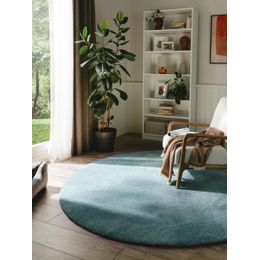 benuta Nest Waschbarer Hochflor Shaggyteppich Melvin T&uuml;rkis &oslash; 200 cm - Hochflor Teppich f&uuml;r Wohnzimmer