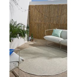 benuta Nest In- & Outdoor-Teppich Rund Agra Cream/Blau &oslash; 160 cm - Teppich f&uuml;r Balkon, Terrasse & Garten