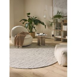 benuta Pure Wollteppich Rocco Beige/Schwarz &oslash; 200 cm - Naturfaserteppich aus Wolle