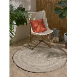 benuta Nest In- & Outdoor-Teppich Rund Metro Cream/Taupe &oslash; 120 cm - Teppich f&uuml;r Balkon, Terrasse & Garten