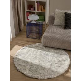 benuta Pop Waschbarer Hochflor Shaggyteppich Nanuk Schwarz/Wei&szlig; &oslash; 80 cm rund - Bettvorleger f&uuml;r Schlafzimmer