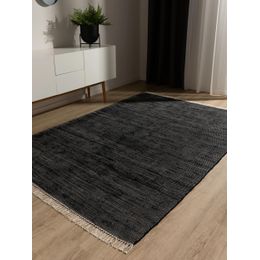 benuta Basic Kurzflor Teppich aus recyceltem Material Tom Schwarz 60x100 cm - Moderner Kurzflor-Teppich f&uuml;r Wohnzimmer
