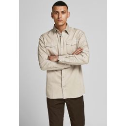 Jack & Jones Jeanshemd JACK & JONES "JJESHERIDAN im Workwear-Stil mit robuster Baumwollqualit&auml;t", Herren, Gr. XL, N-Gr, beige, Web, Obermaterial: 100% Baumwolle, schmal, Hemden Jeanshemd, unifarben, modisch, slim fit, Baumwolle, Hemdkragen