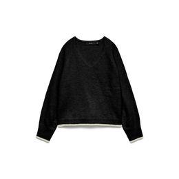 V&eacute;ro Moda Strickpullover VERO MODA "VMAQUARIUS LS V-NECK RAGLAN PULLOVER BF", Damen, Gr. M, schwarz detail:with birch contrast edge, Strick, Obermaterial: 65% Polyester, 13% Nylon, 13% Polyacryl, 6% Wolle, 3% Elasthan, meliert, regular fit, Rundhals, Pullover Strickpullover
