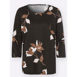 Print-Shirt Classic Basics "Shirt", Damen, Gr. 42, schwarz (schwarz, bedruckt), 100% Baumwolle, gebl&uuml;mt, gemustert, mehrfarbig, Rundhals, Shirts