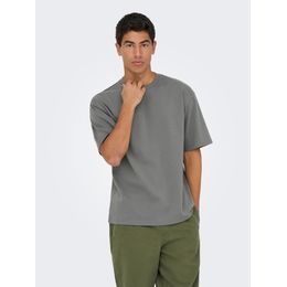 Only & Sons Rundhalsshirt ONLY & SONS "ONSCASPIAN AUT SS TEE", Herren, Gr. XL, grau (castor gray), Jersey, Obermaterial: 61% Baumwolle, 22% Elastomultiester, 17% Polyester, unifarben, normal normal, Rundhals, Shirts Rundhalsshirt, Baumwollmischung, regular fit