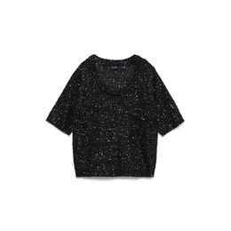V&eacute;ro Moda Strickpullover VERO MODA "VMLEILANI STITCH 2/4 U-NECK PULLOVER", Damen, Gr. L, schwarz detail:with silber seq, Strick, Obermaterial: 68% Polyester, 32% Polyacryl, Glitzermuster, regular fit normal, Rundhals, Pullover Strickpullover