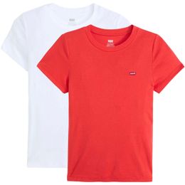 Levi's T-Shirt LEVI'S "Mini-Logo", Damen, Gr. XS, rot und wei&szlig;, Jersey, Obermaterial: 100% Baumwolle, Basic, figurbetont normal, Rundhals, abgesteppt, Shirts T-Shirt, mit kleiner Markenlogo-Stickerei auf der Brust