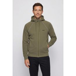 Sweatjacke BOSS Green, Herren, Gr. XL, schwarz beige257, Piqu&eacute;, Obermaterial: 53% Baumwolle, 44% Polyester, 3% Elasthan, unifarben, regular fit normal, hoch geschlossener Ausschnitt, B&uuml;ndchen, Sweatjacken Sweatjacke, mit Kapuze, Regular Fit, Eingrifftaschen