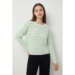 V&eacute;ro Moda Strickpullover VERO MODA "VMAPPLE LS O-NECK PULLOVER BOO", Damen, Gr. M, birch stripes:with bosphorus, Strick, Obermaterial: 80% Polyester, 20% Nylon, gestreift, regular fit, Rundhals, Pullover Strickpullover, mit trendigem "Sunshine" Schriftzug