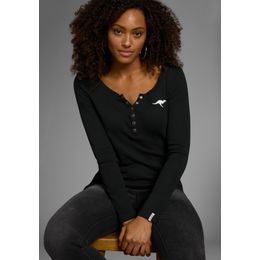 Langarmshirt Kangaroos, Damen, Gr. 40/42, schwarz, Rippware, Obermaterial: 100% Baumwolle, bedruckt, kontrastfarbene Details, unifarben, Basic, figurbetont h&uuml;ftlang, krempelbar, Shirts Langarmshirt, krempelbare &Auml;rmel, figurbetonter Schnitt, mit Logodruck