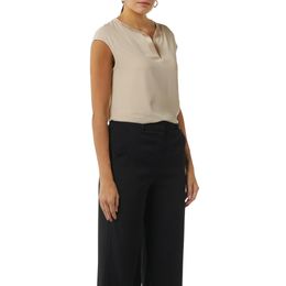 Blusenshirt comma, Damen, Gr. 34, beige, Web, Obermaterial: 93% Viskose, 7% Elasthan. Futter: 93% Viskose, 7% Elasthan, unifarben, regular fit h&uuml;ftbedeckend, V-Ausschnitt, Shirts Blusenshirt, mit geschlitztem Rundhals, Satin-Optik