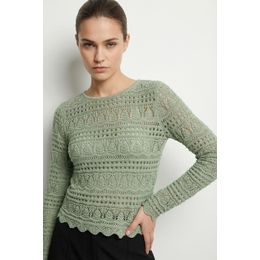 Strickpullover Only "ONLELKE LIFE LS PULLOVER KNT NOOS", Damen, Gr. M, gr&uuml;n (laurel gr&uuml;n), Strick, Obermaterial: 70% Baumwolle, 30% Polyester, Strukturmuster, unifarben, kurz, Rundhals, Pullover Strickpullover, Lochstickerei, verk&uuml;rzte Form