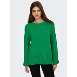 Rundhalspullover Only "ONLMAGGIE LIFE LS LOOSE ONEK CC KNT", Damen, Gr. XS, gr&uuml;n (medium gr&uuml;n detail:melange), Strick, Obermaterial: 70% Polyester, 21% Nylon, 8% Wolle, 1% Elasthan, meliert, regular fit, Rundhals, Rippb&uuml;ndchen, Pullover Rundhalspullover