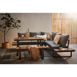 Ambia Garden Dining-Loungeset, Anthrazit, Dunkelgrau, Teak, Metall, Kunststoff, Textil, F&uuml;llung: Schaumstoff,Polyester, einzeln stellbar, 240x240 cm, Loungem&ouml;bel, Gartenlounge-Sets