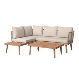 Ambia Garden Loungegarnitur, Taupe, Akazie, Beige, Holz, Metall, Textil, 3-teilig, Akazie, massiv, F&uuml;llung: Komfortschaum,Komfortschaum, nicht einzeln stellbar, L-Form, 196x165 cm, FSC 100%, geeignet f&uuml;r Balkon, Loungem&ouml;bel, Gartenlounge-Sets