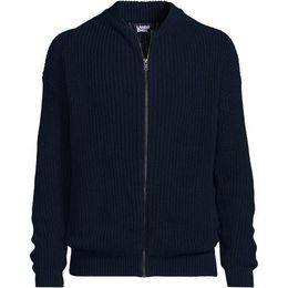 LANDS' END Gestrickter Bomber-Cardigan DRIFTER, Herren,  Blau, Baumwolle, by Lands' End