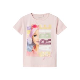 name it T-Shirt 'NMFALDA BARBIE' M&auml;dchen Gr&ouml;&szlig;e 92 hellgr&uuml;n / aubergine / rosa / wei&szlig;