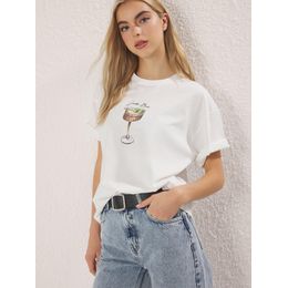Trendyol T-Shirt Damen Gr&ouml;&szlig;e L ecru / karamell / gr&uuml;n