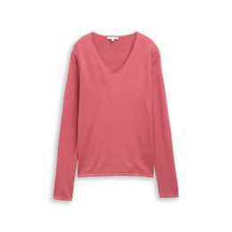 Tom Tailor Damen Pullover mit V-Ausschnitt, rot, Uni, Gr. XS