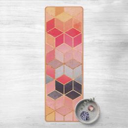 Yogamatte Kork - Buntes Pastell goldene Geometrie - Abstrakt rosa originell Aquarell Geometrisch rutschfest