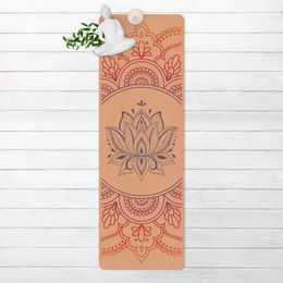 Bilderwelten Yogamatte Kork Orientalisch bunt Spirituell Sportmatte - Lotusbl&uuml;te Regenbogen - Mandala rutschfest