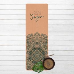 Bilderwelten Yogamatte Kork Illustration blau Spr&uuml;che Aquarell - Spruch All you need is Yoga Blau - Mandala rutschfest