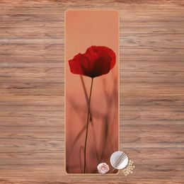 Bilderwelten Yogamatte Kork Motiv rosa Blumen Sportmatte - Mohnbl&uuml;te in der D&auml;mmerung - Mohn rutschfest